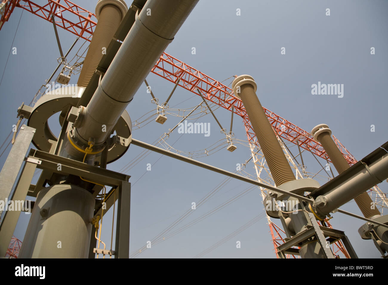 power plant electricity pylons pylon cable line Stock Photo - Alamy