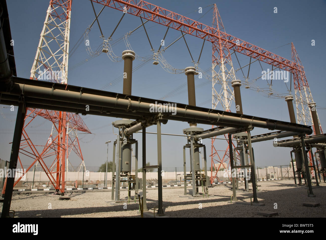power plant electricity pylons pylon cable line Stock Photo - Alamy