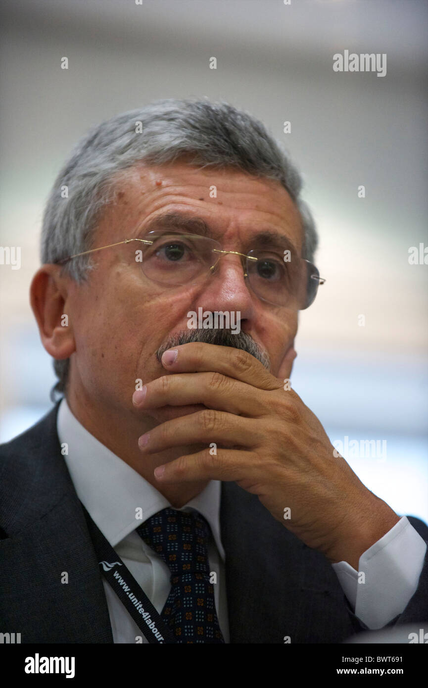 Former Prime Minister of Italy Massimo D'Alema ponders a speech during ...