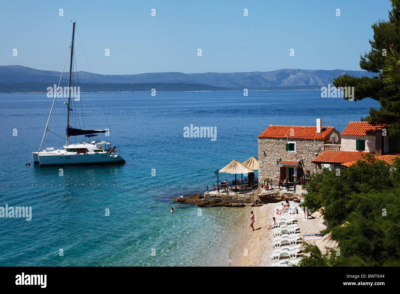 Restaurant at beach, Bol, Brac, Split-Dalmatia, Croatia Stock Photo - Alamy