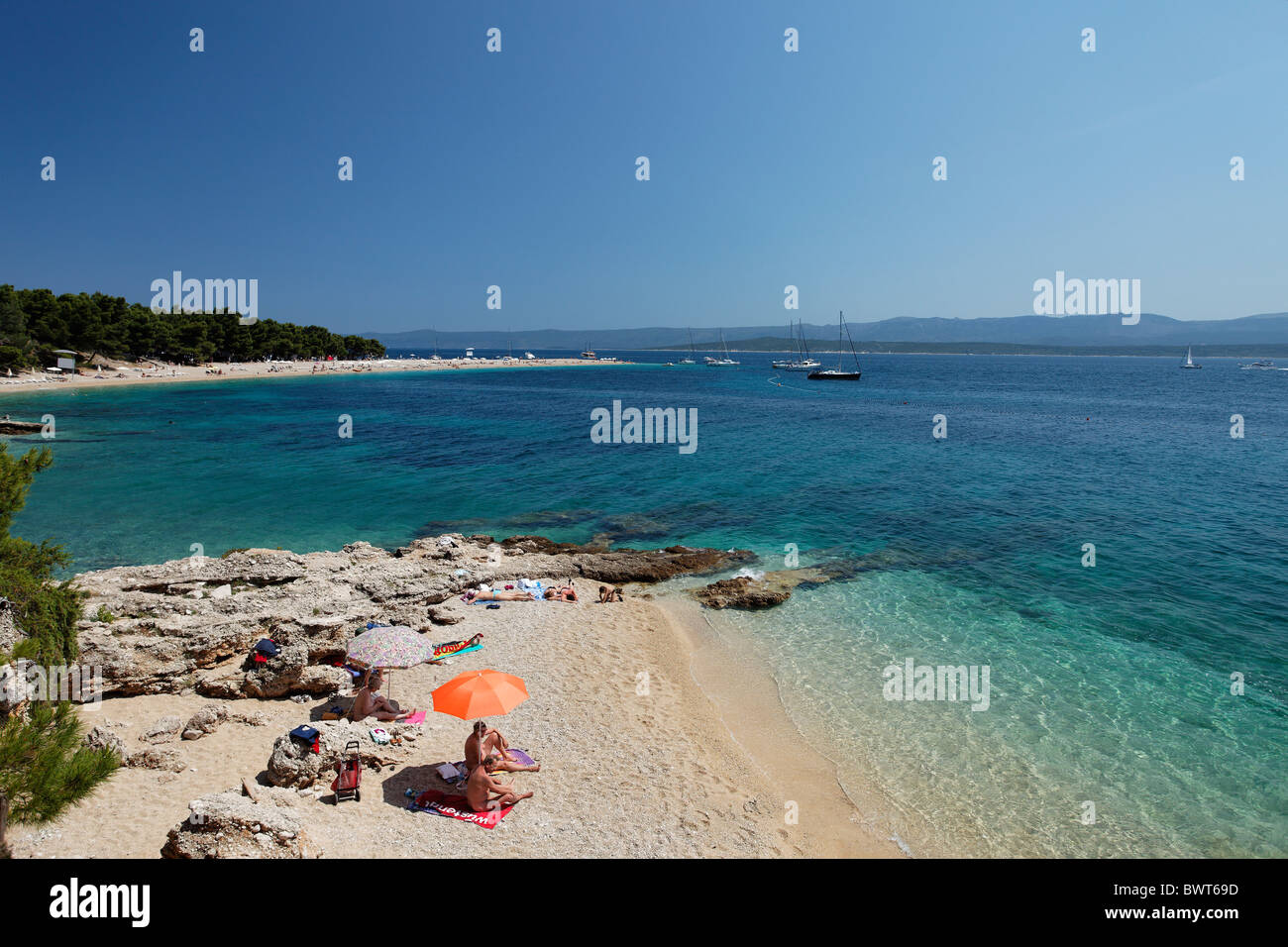 Bathing beach, Zlatni Rat, Golden Cape, Bol, Brac, Split-Dalmatia ...