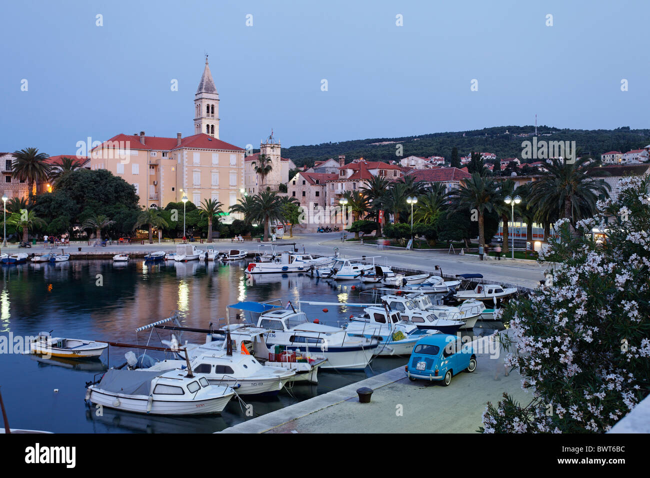 Harbor and church Sveti Petar, Supetar, Brac, Split-Dalmatia, Croatia ...