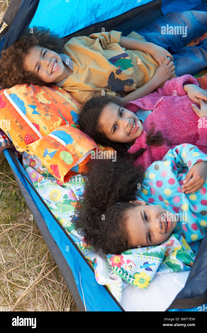 Three girl inside tent hi-res stock photography and images - Alamy