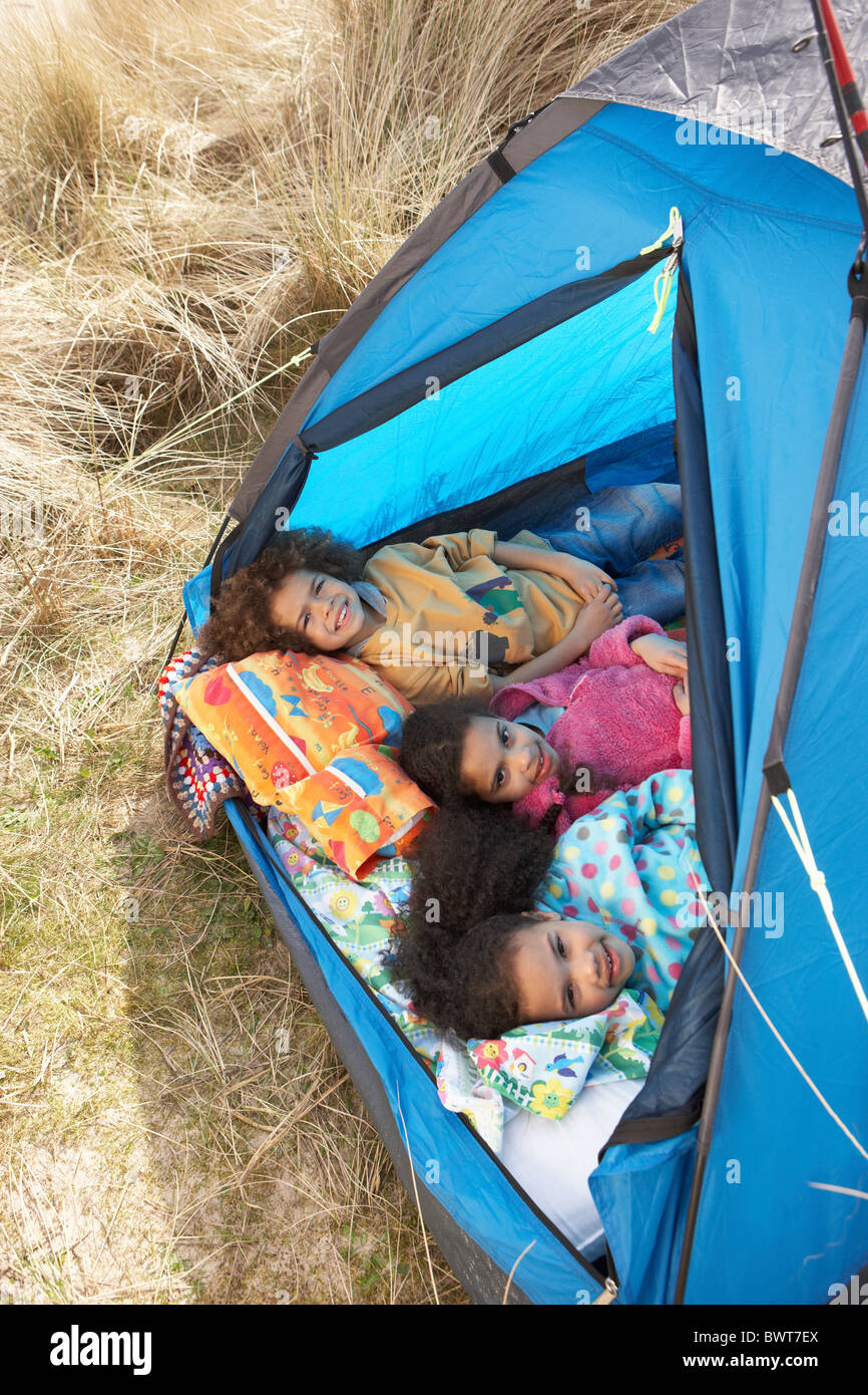 Three girl inside tent hi-res stock photography and images - Alamy