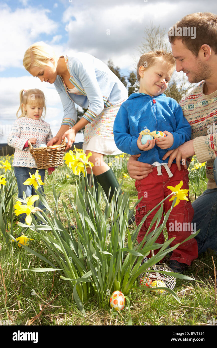 Family On Easter Egg Hunt In Daffodil Field Stock Photo - Alamy