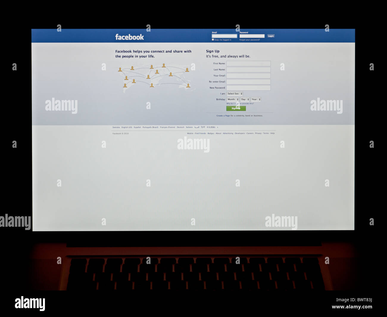 Photograph of the Facebook website on a laptop. FOR EDITORIAL USE ONLY ...