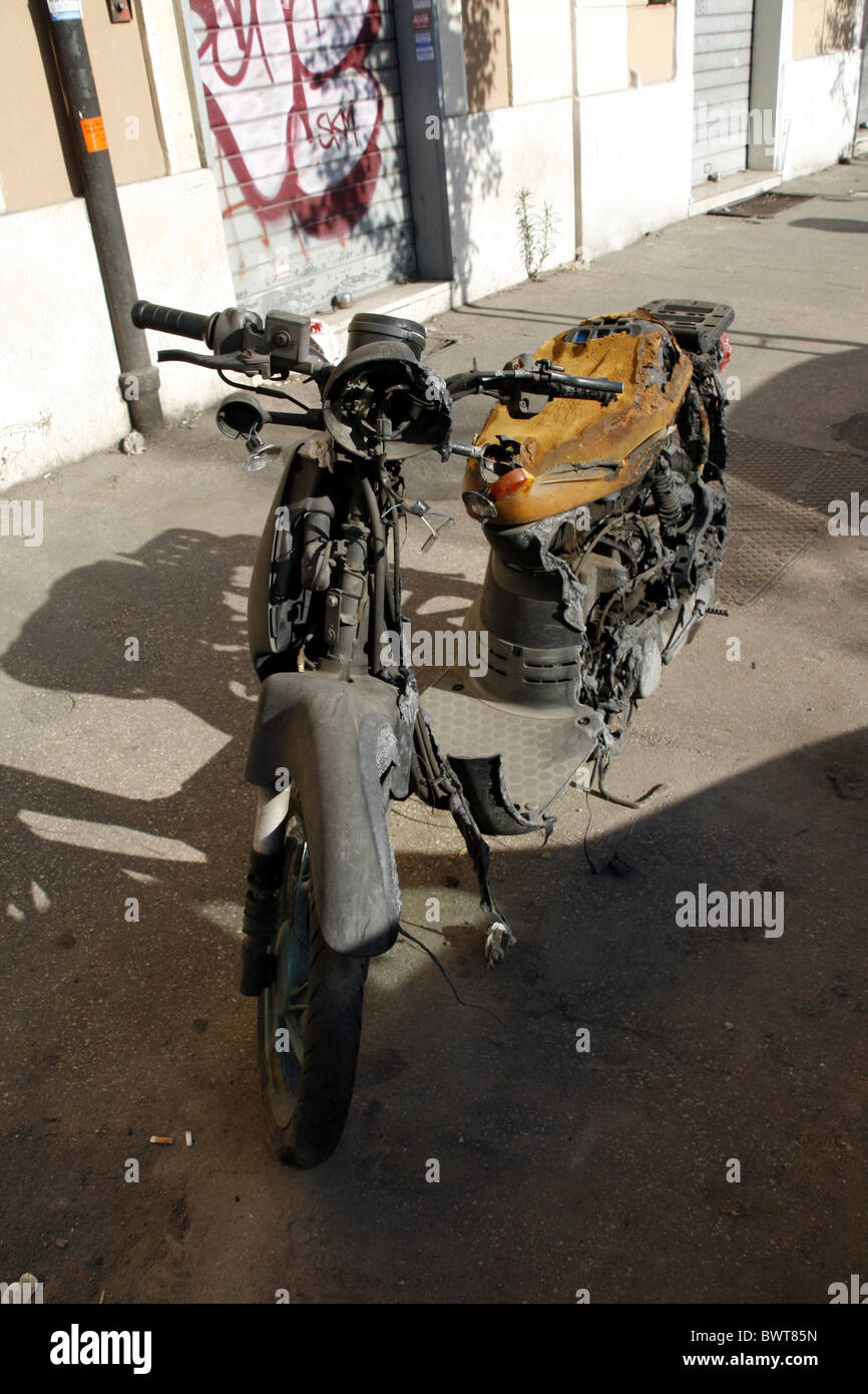 fire destroyed scooter motorbike in arson attack Stock Photo - Alamy