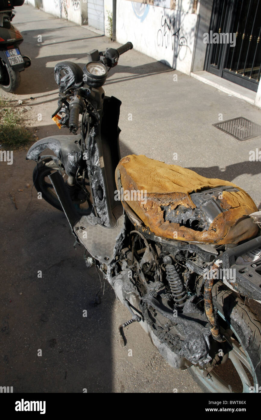 fire destroyed scooter motorbike in arson attack Stock Photo - Alamy
