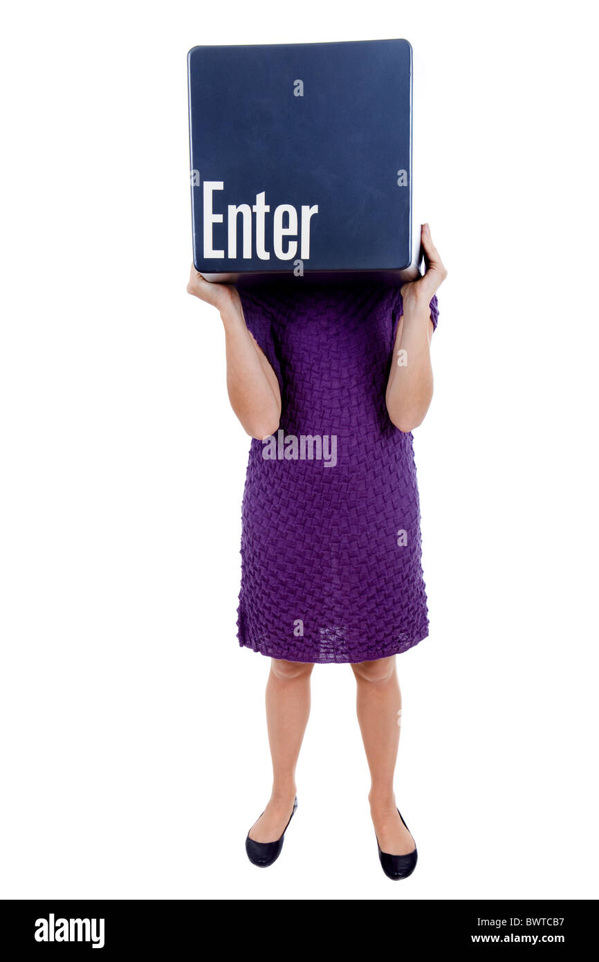 young beautiful woman with the enter key Stock Photo - Alamy