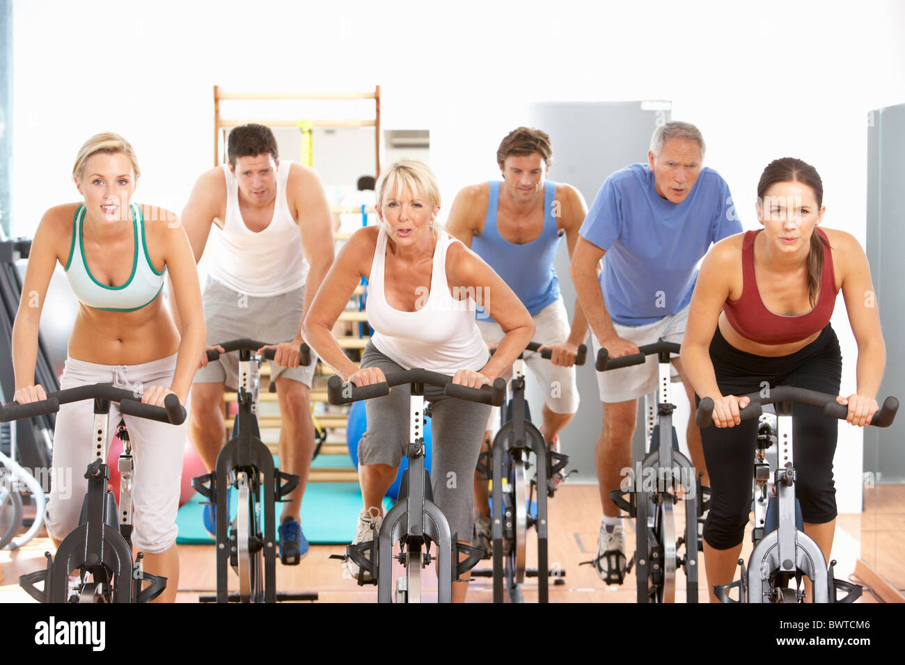 Group, People In Spinning Class In Gym Stock Photo - Alamy