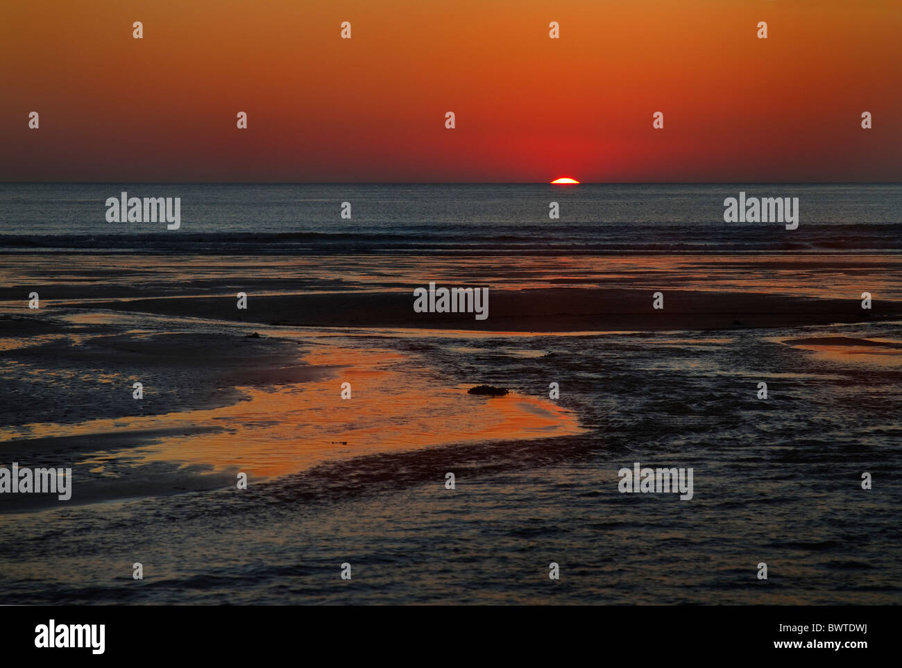 Sunset on a Devon beach, Croyde bay, Uk Stock Photo - Alamy