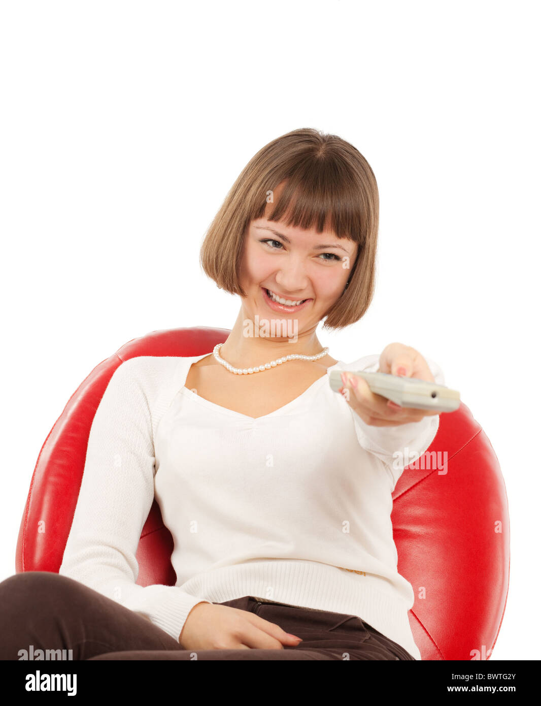 Seated woman pointing hi-res stock photography and images - Alamy