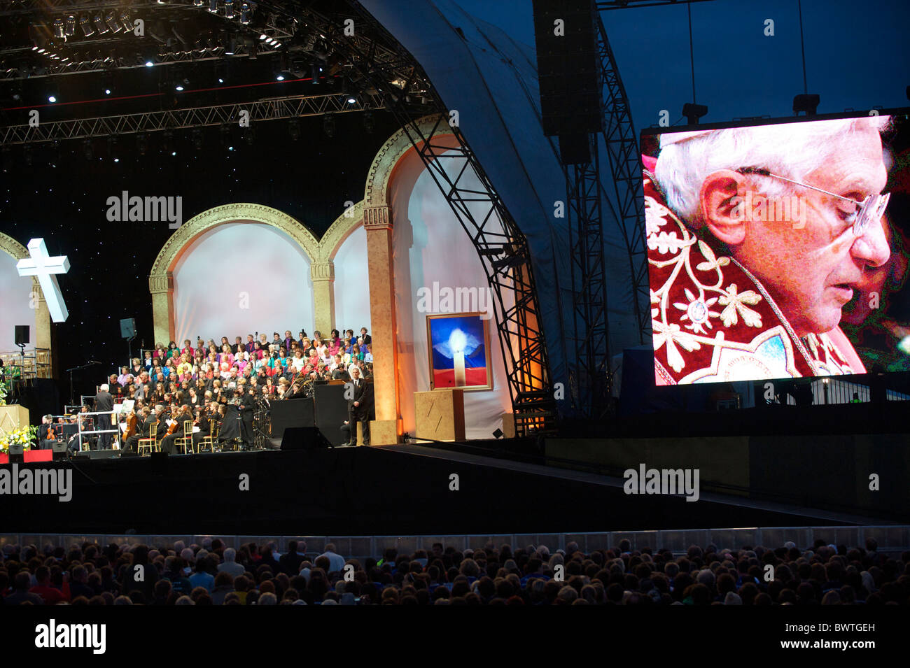 Pope Benedict XVI is projected on a giant screen while he conducts a ...