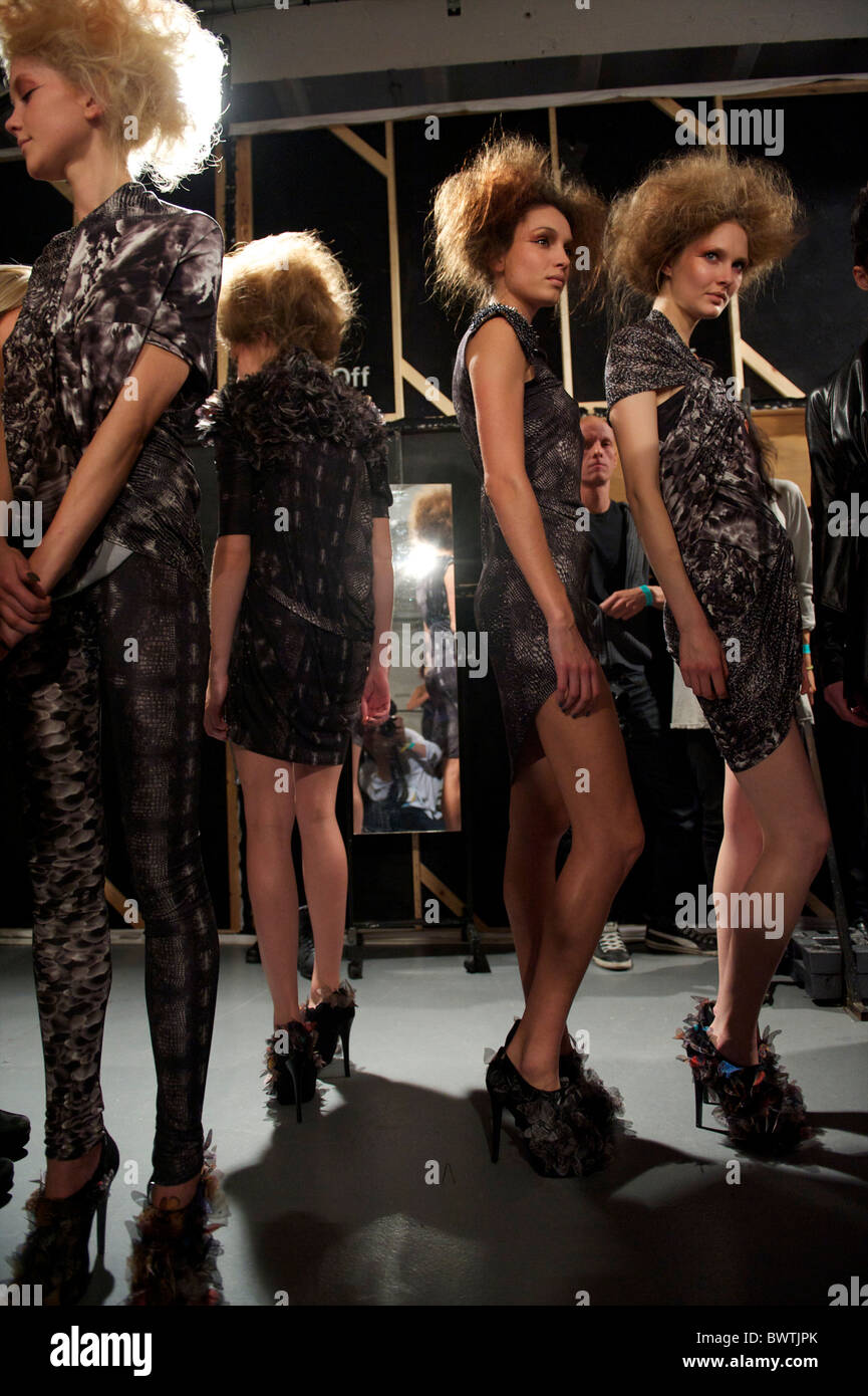 Models line up preparing to hit the catwalk the Aminaka Wilmont spring ...
