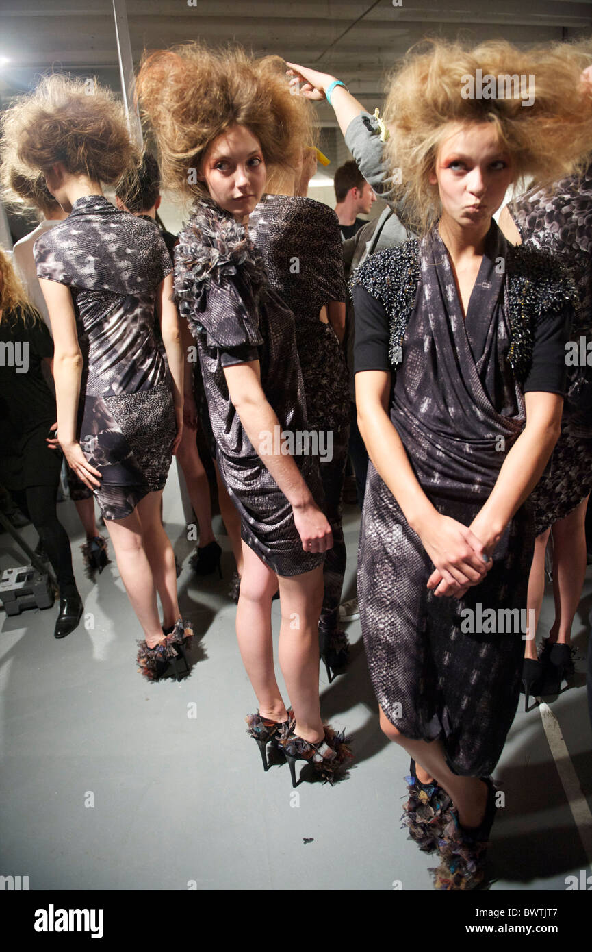 Models line up preparing to hit the catwalk the Aminaka Wilmont spring ...