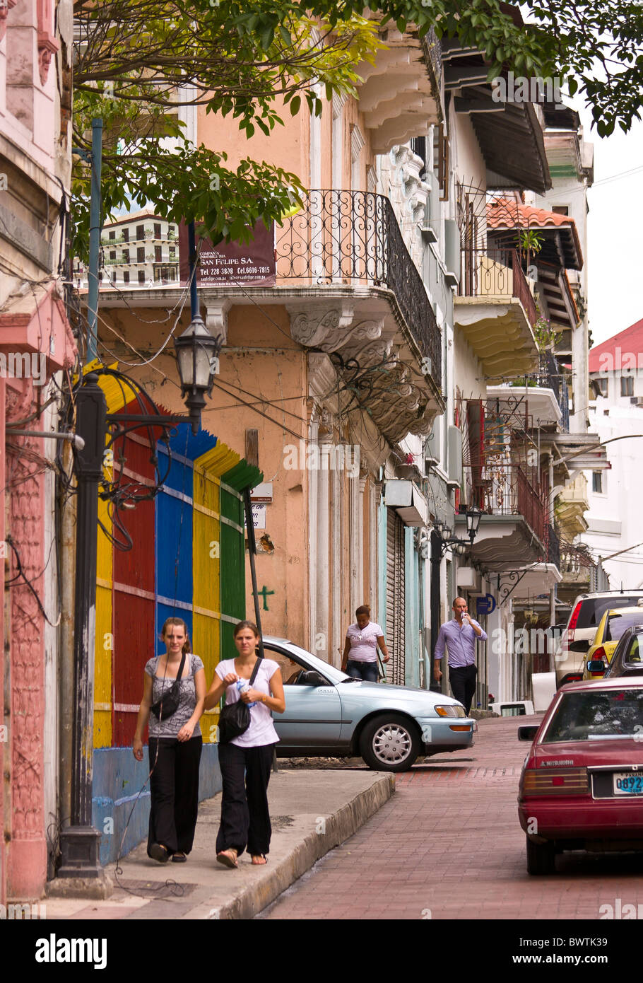 PANAMA CITY, PANAMA - Street and buildings with balconies, in Casco ...