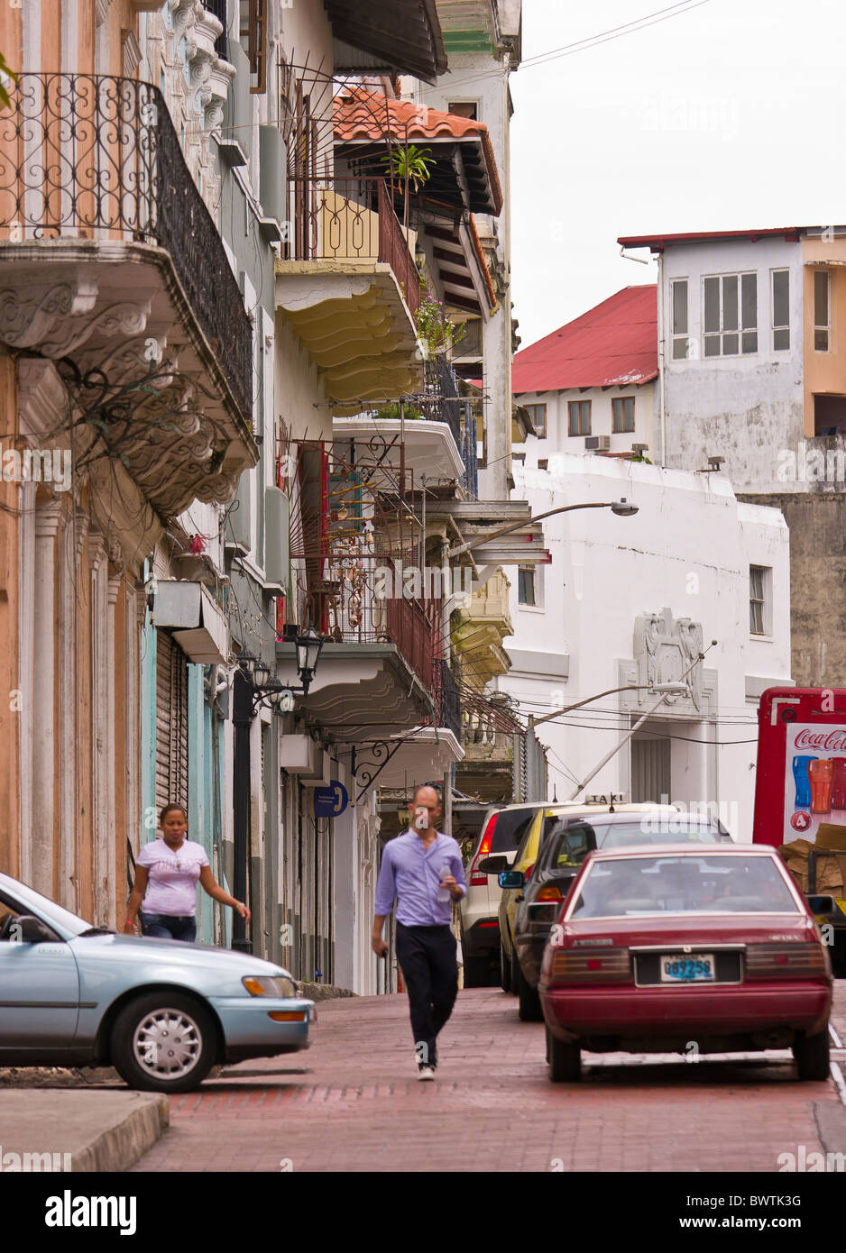 PANAMA CITY, PANAMA - Street and buildings with balconies, in Casco ...
