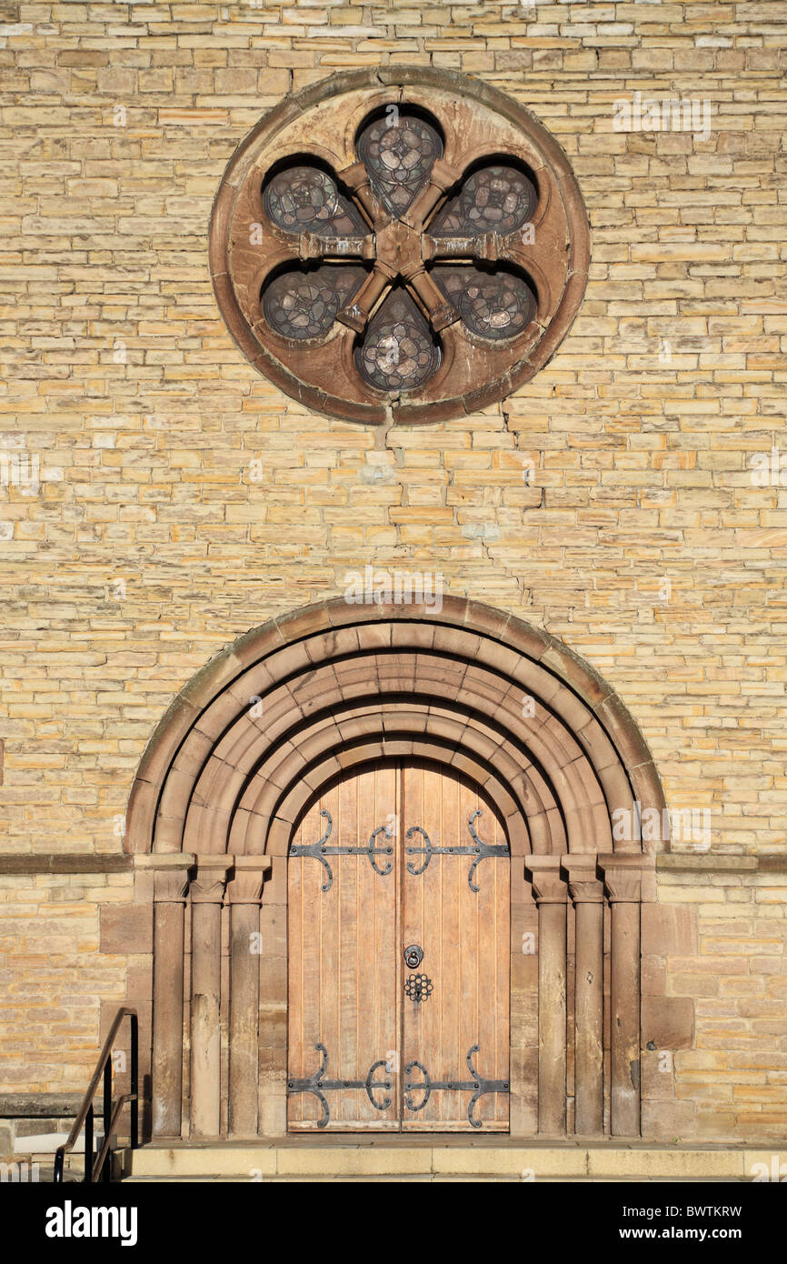 The door and circular window of Christ Church, Consett, Co. Durham ...
