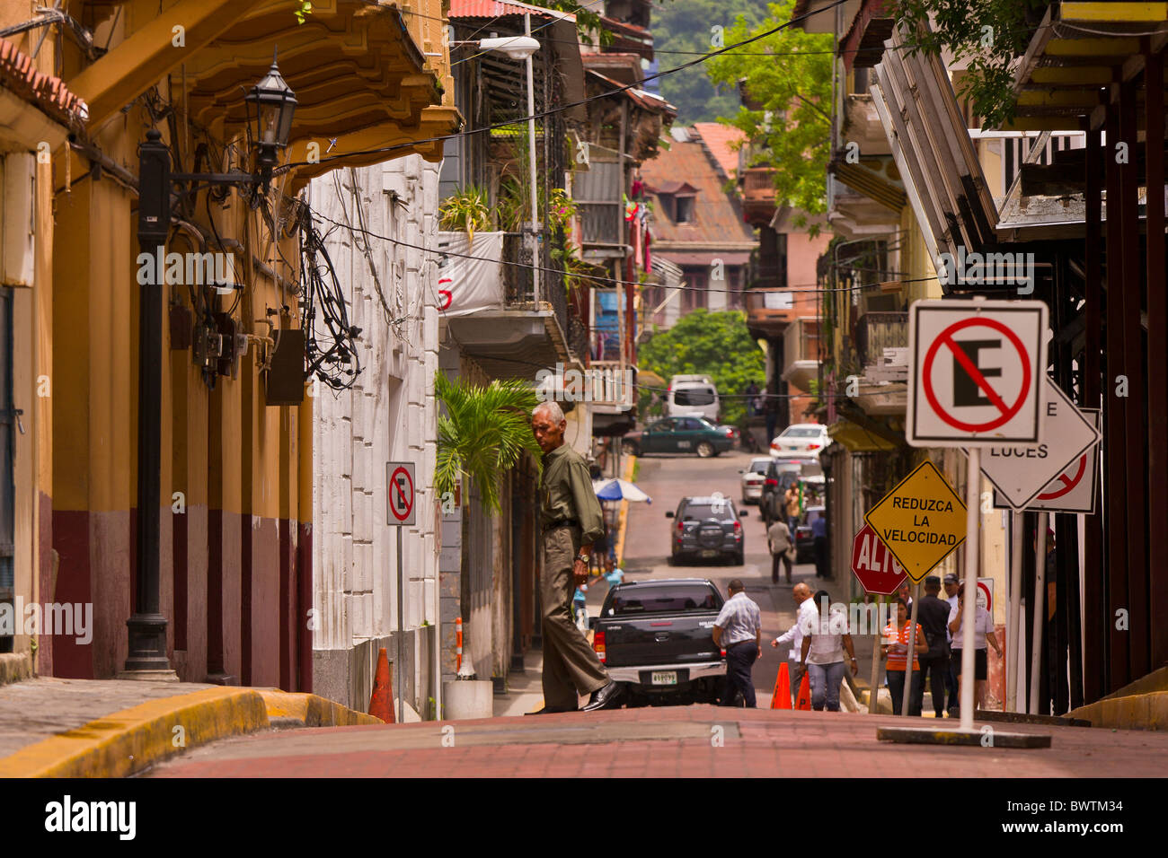 PANAMA CITY, PANAMA - Street and people, Casco Viejo, historic city ...
