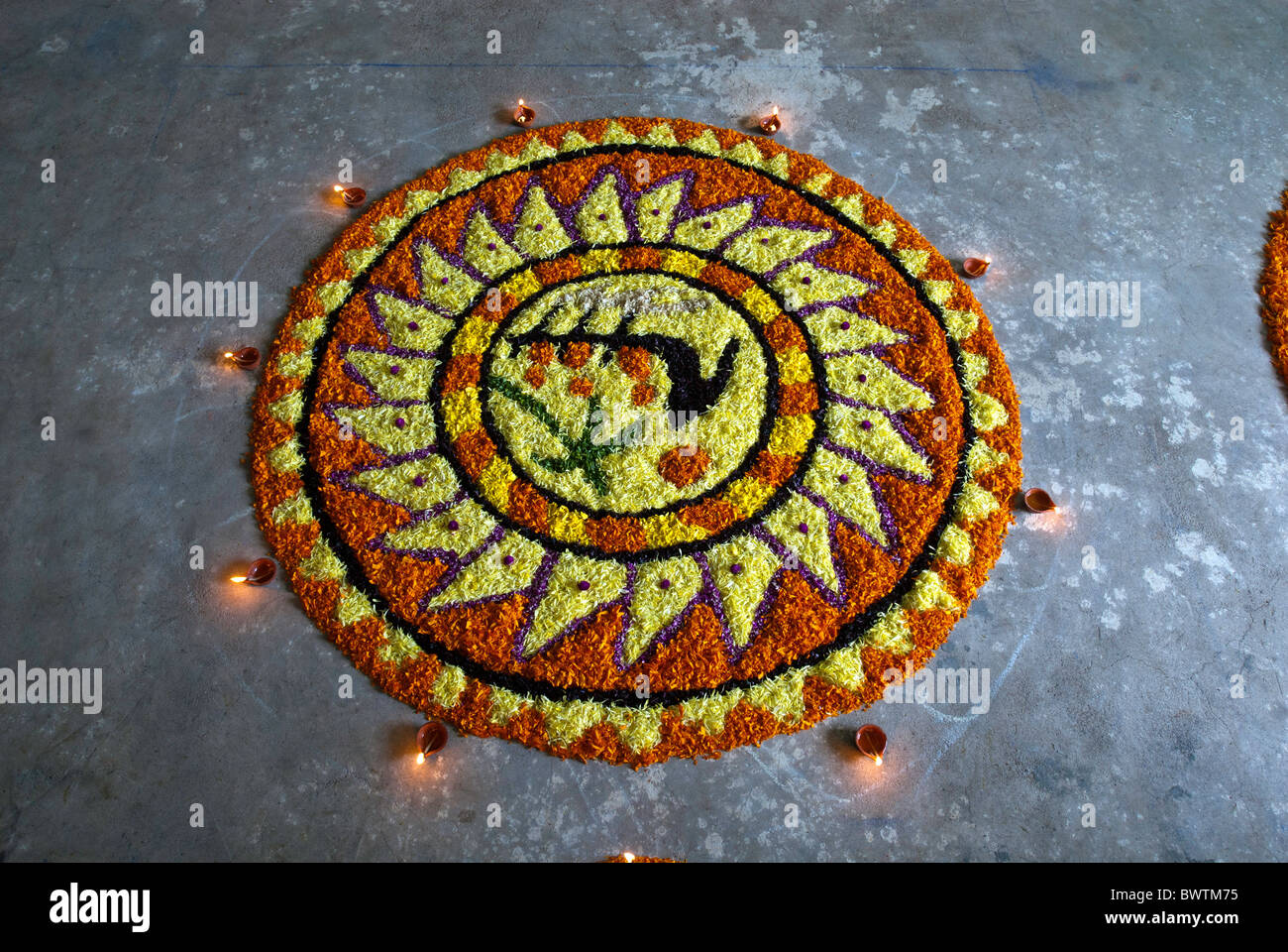 Flower decoration for onam festival, Kerala. India Stock Photo - Alamy