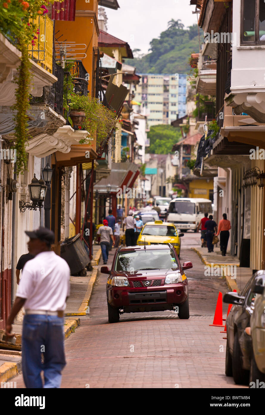 PANAMA CITY, PANAMA - Street scene in Casco Viejo, historic city center ...