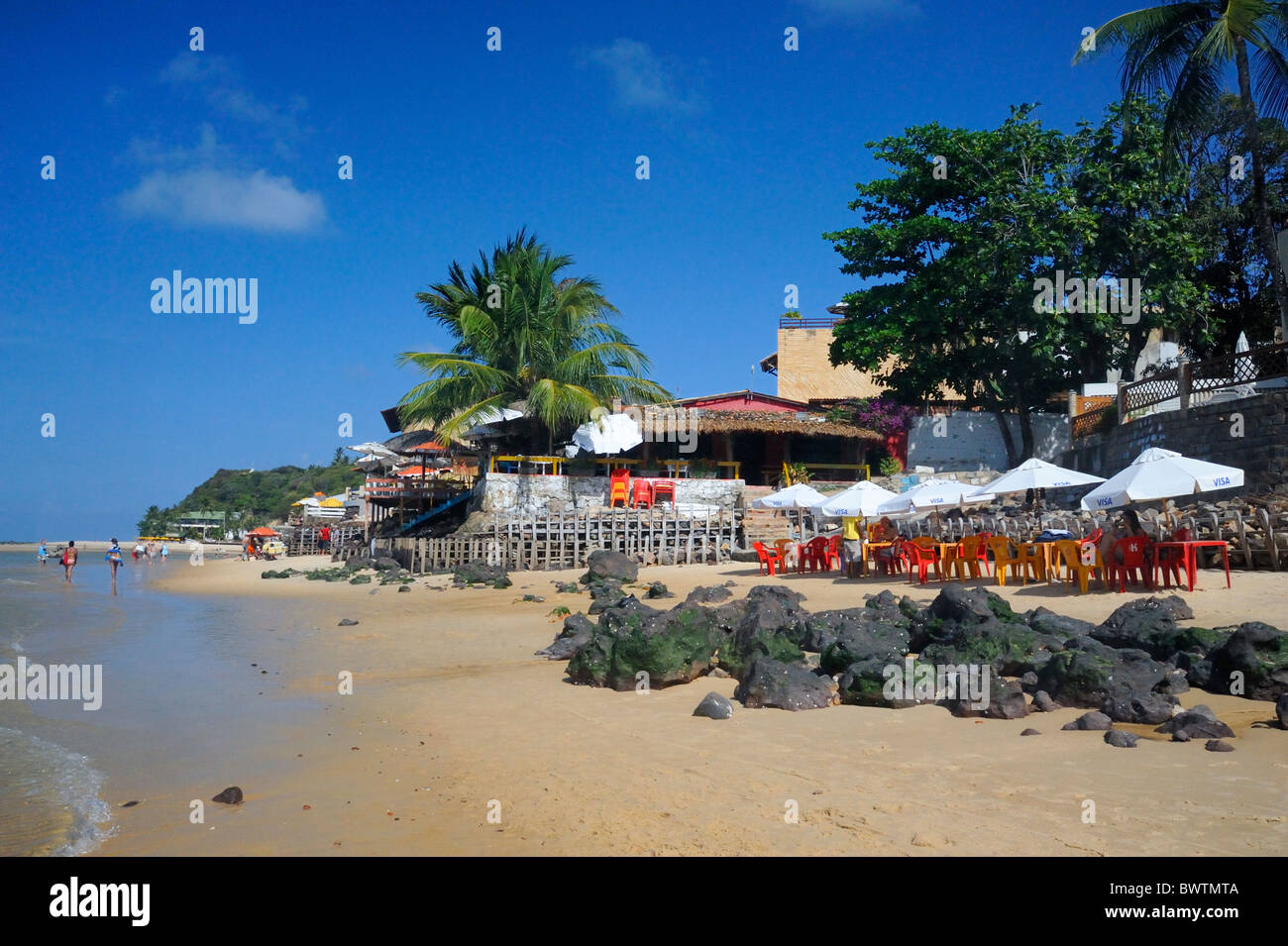 Restaurant on the town Beach, Pipa, Brazil Stock Photo - Alamy