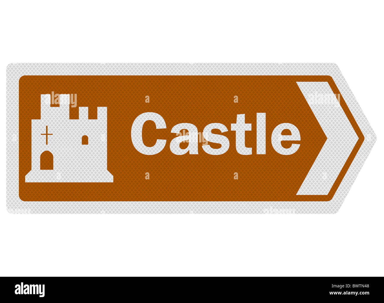 Photo-realistic tourist information-style roadsign, depicting 'castle ...