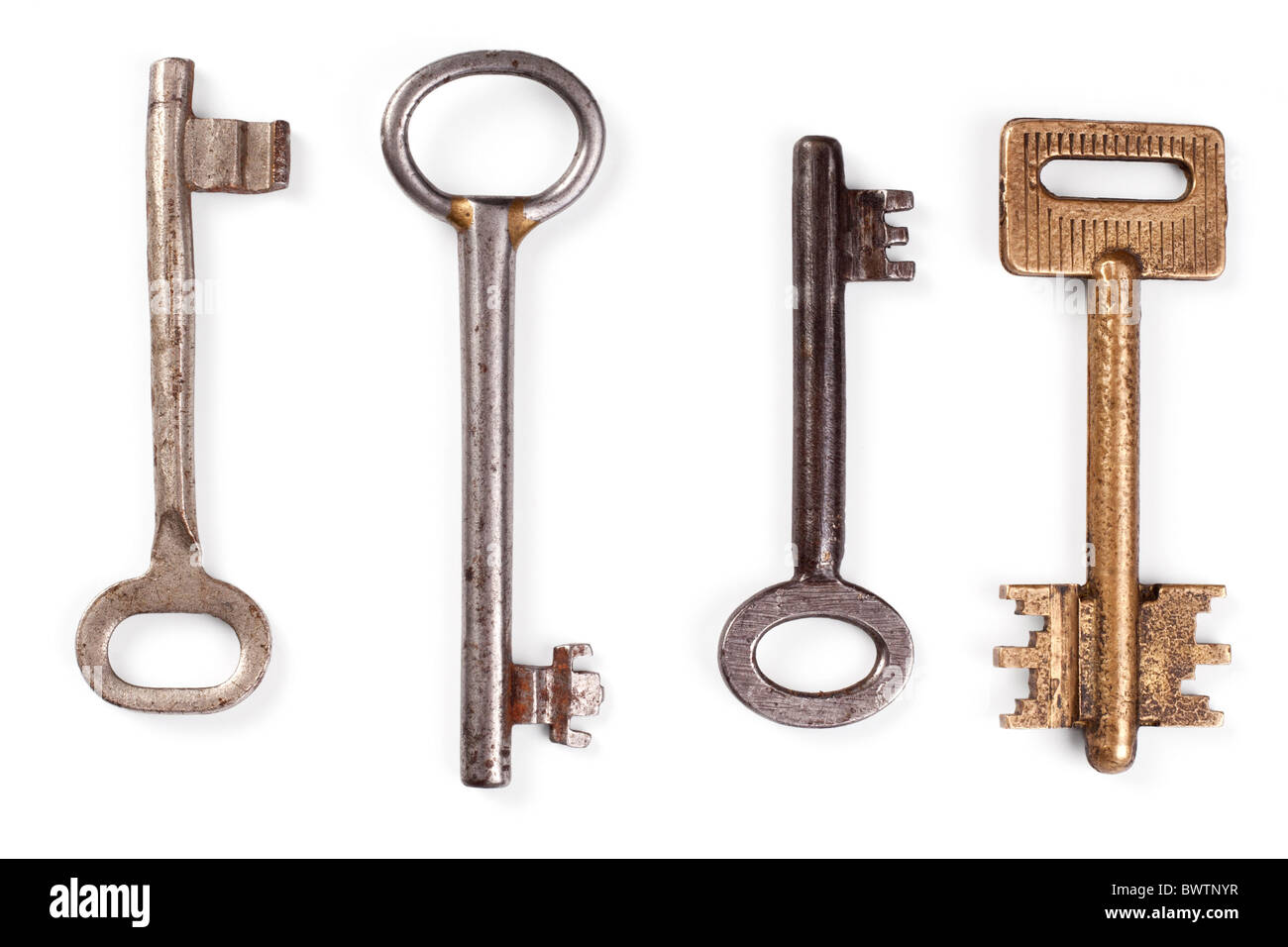Vintage keys on white background Stock Photo - Alamy