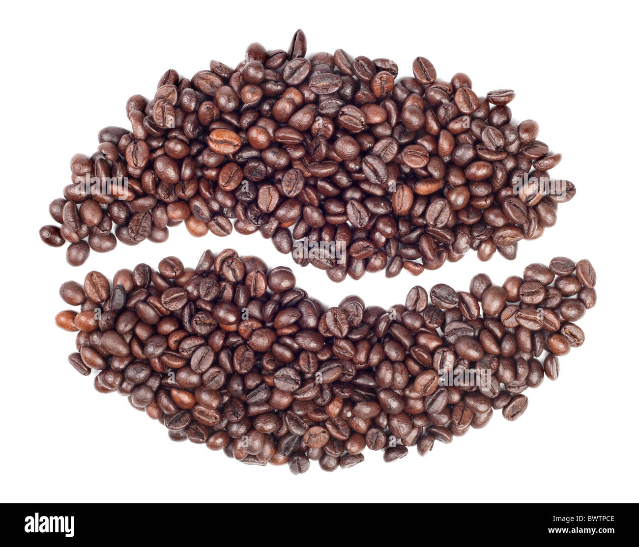 Coffee beans in a shape of single coffee bean isolated on white Stock ...