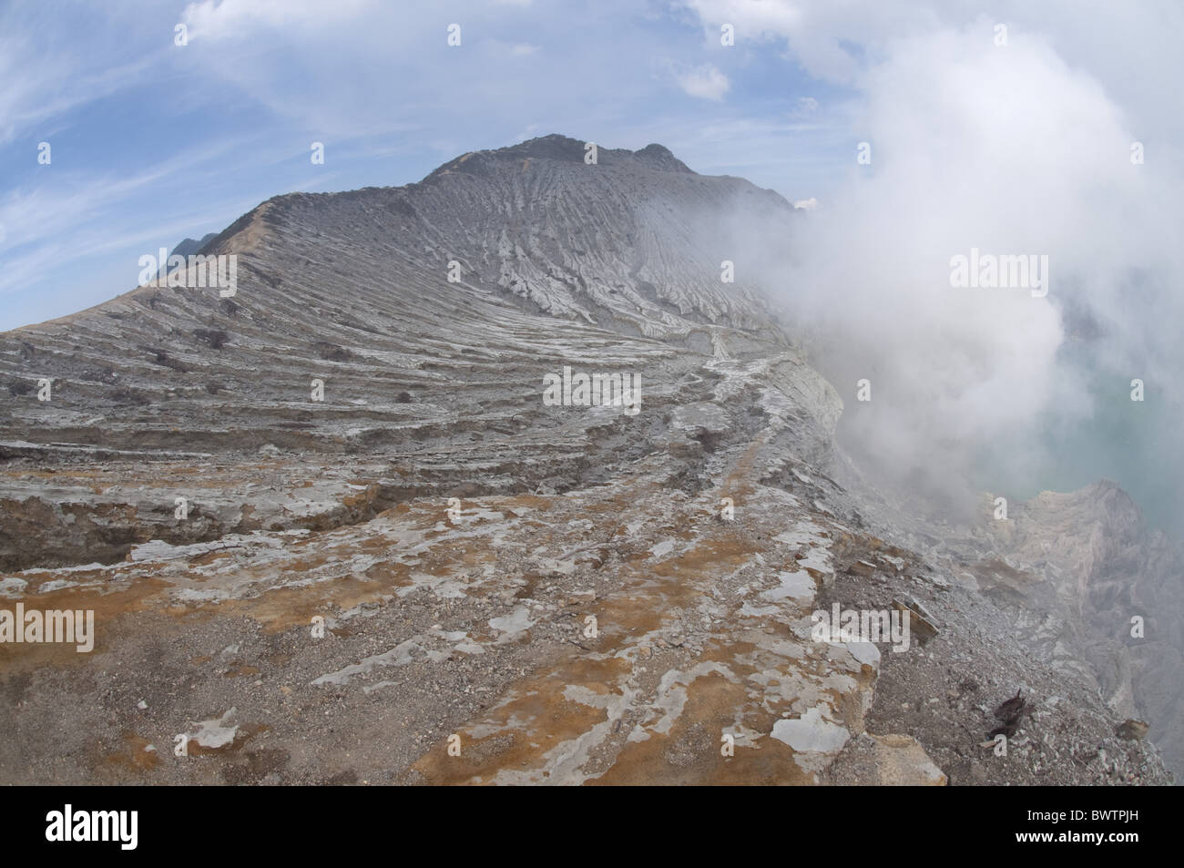 TTurquoise Green Lake Steam Smoke Vent Crater Mount Ijen Volcano Java ...