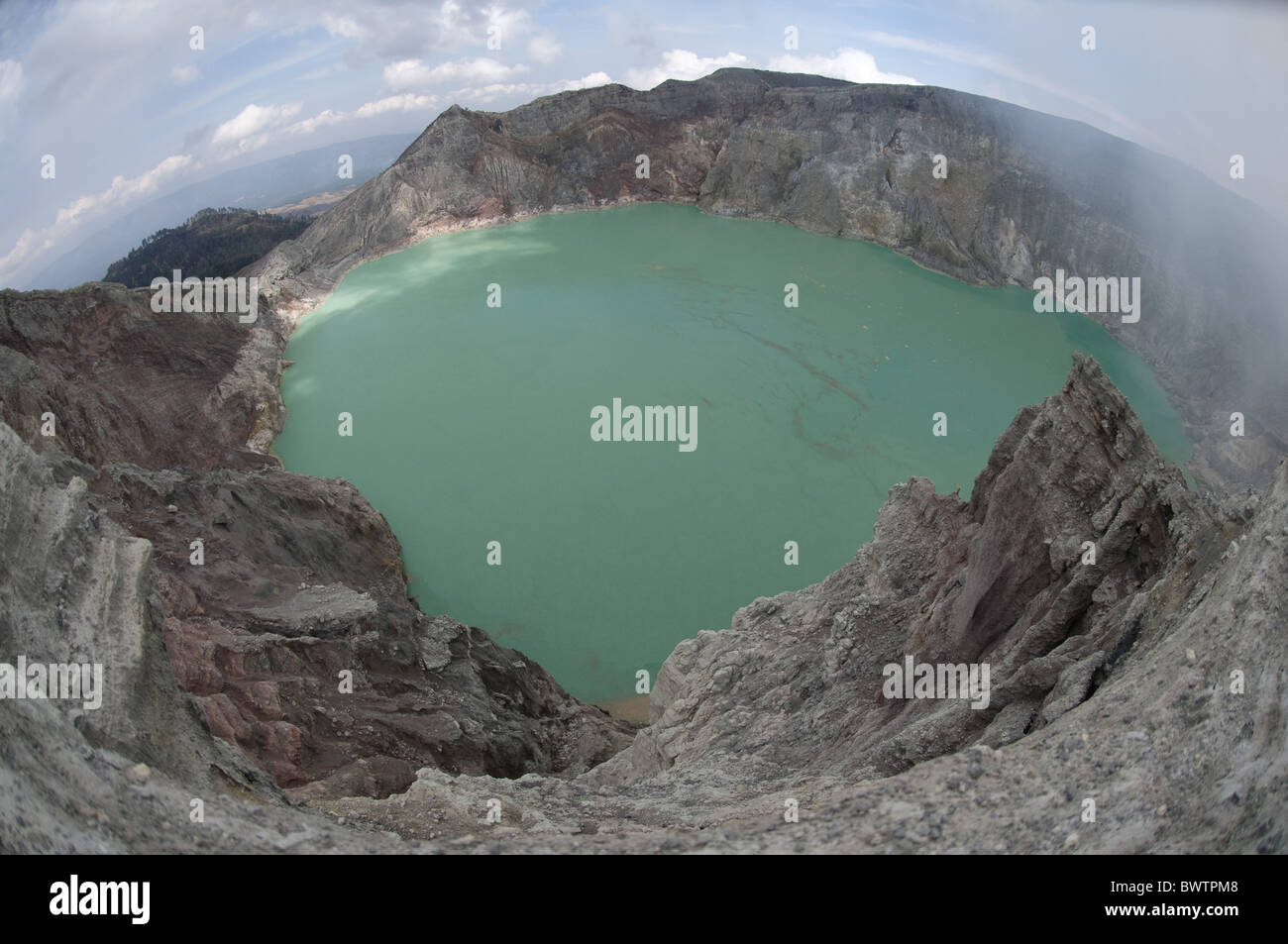 TTurquoise Green Lake Crater Steam Mount Ijen Volcano Java Indonesia ...