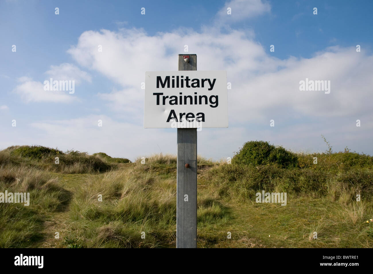 A Military Training Area warning sign on the Braunton Burrows near ...