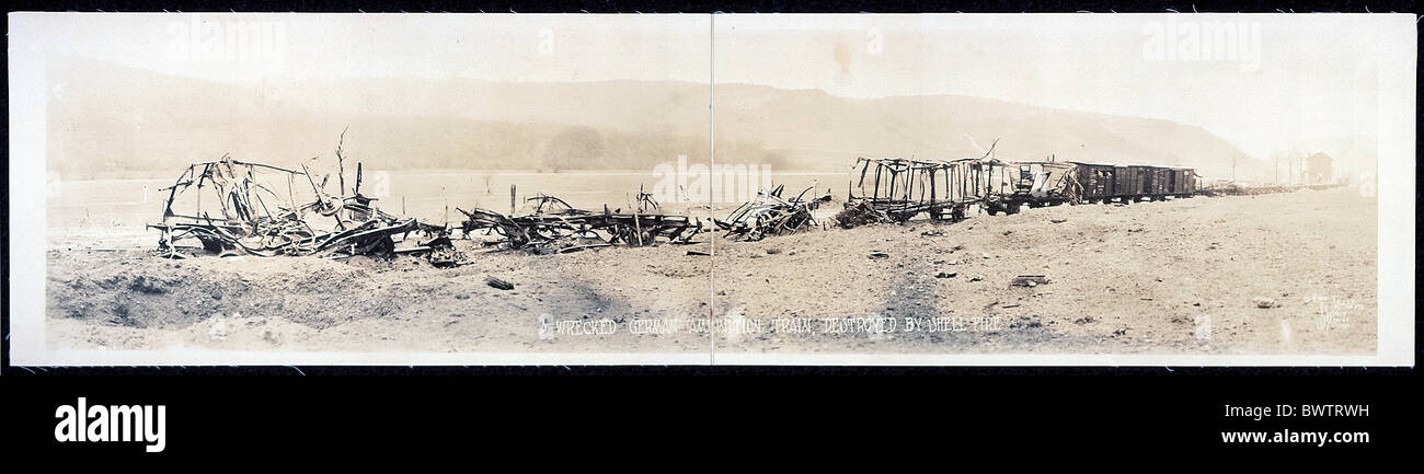 World War I WW1 train Wreck German ammunition train destroyed shell ...