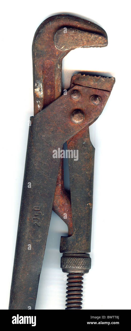 Vintage metal adjustable pipe wrench isolated on white Stock Photo - Alamy