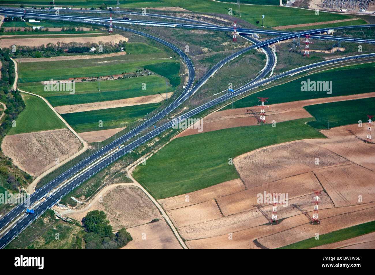 Highways running through the Seville countryside, as seen from an ...