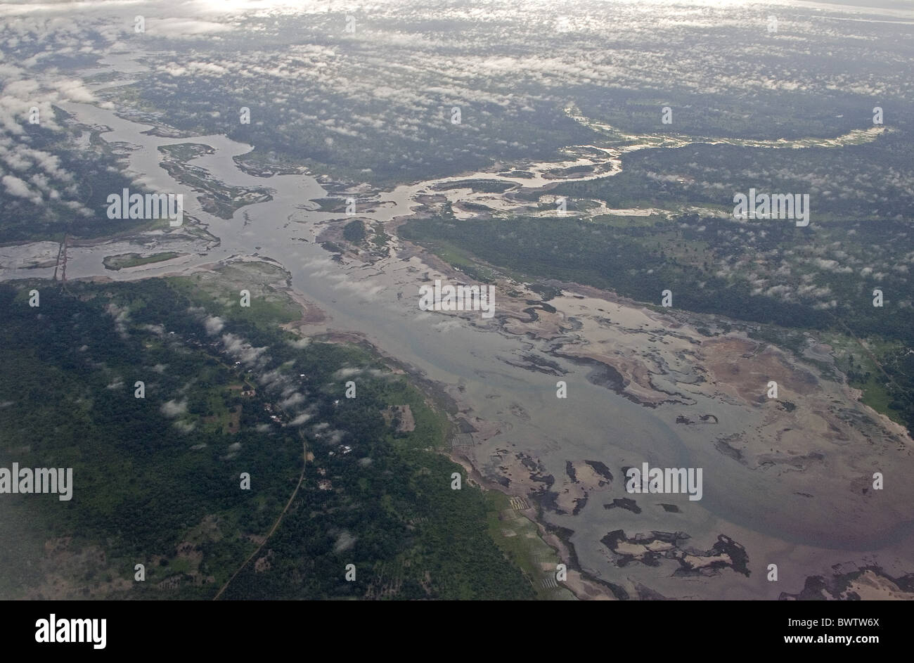 Aerial view forest wetland habitat rivulets river Stock Photo - Alamy