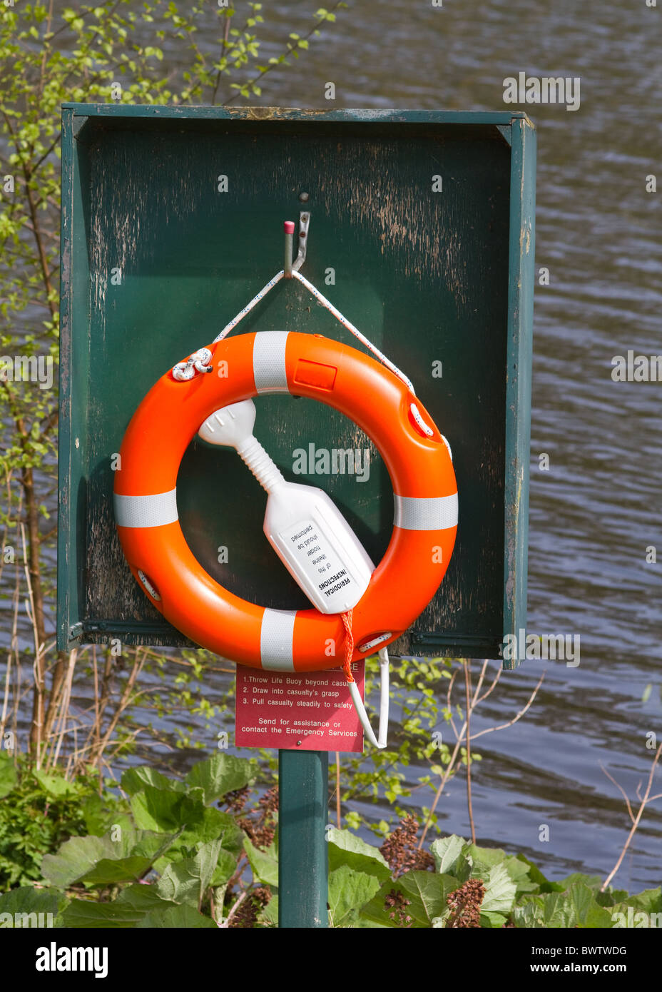 Life Buoy near water in its stand Stock Photo - Alamy