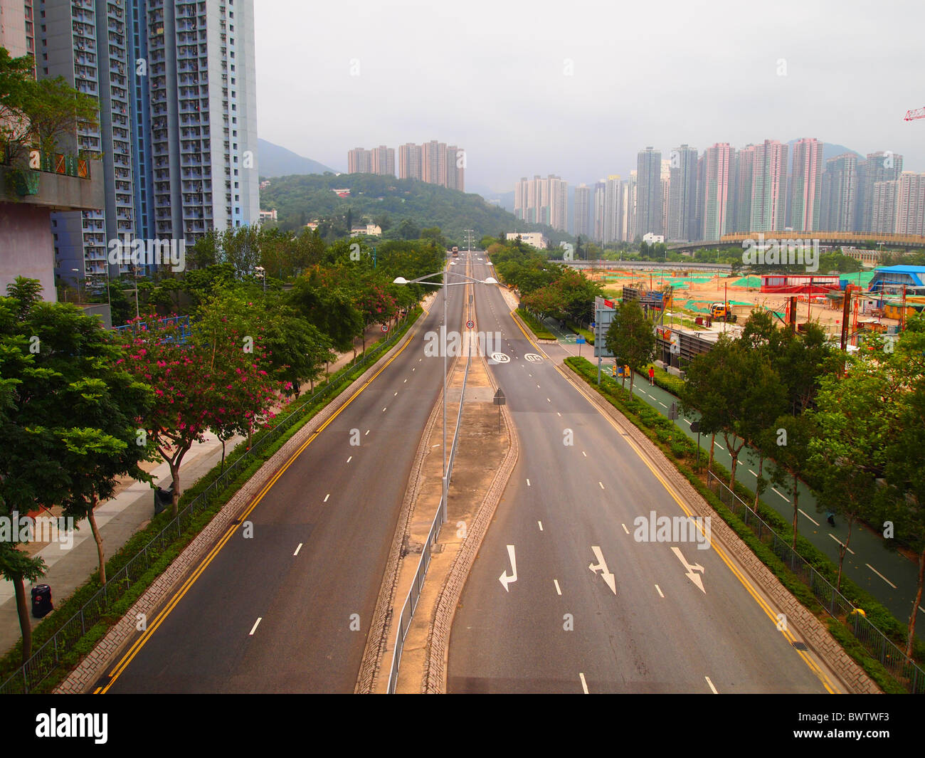 Empty traffic road, cityscape, Tseung Kwan O, Hong Kong Stock Photo - Alamy