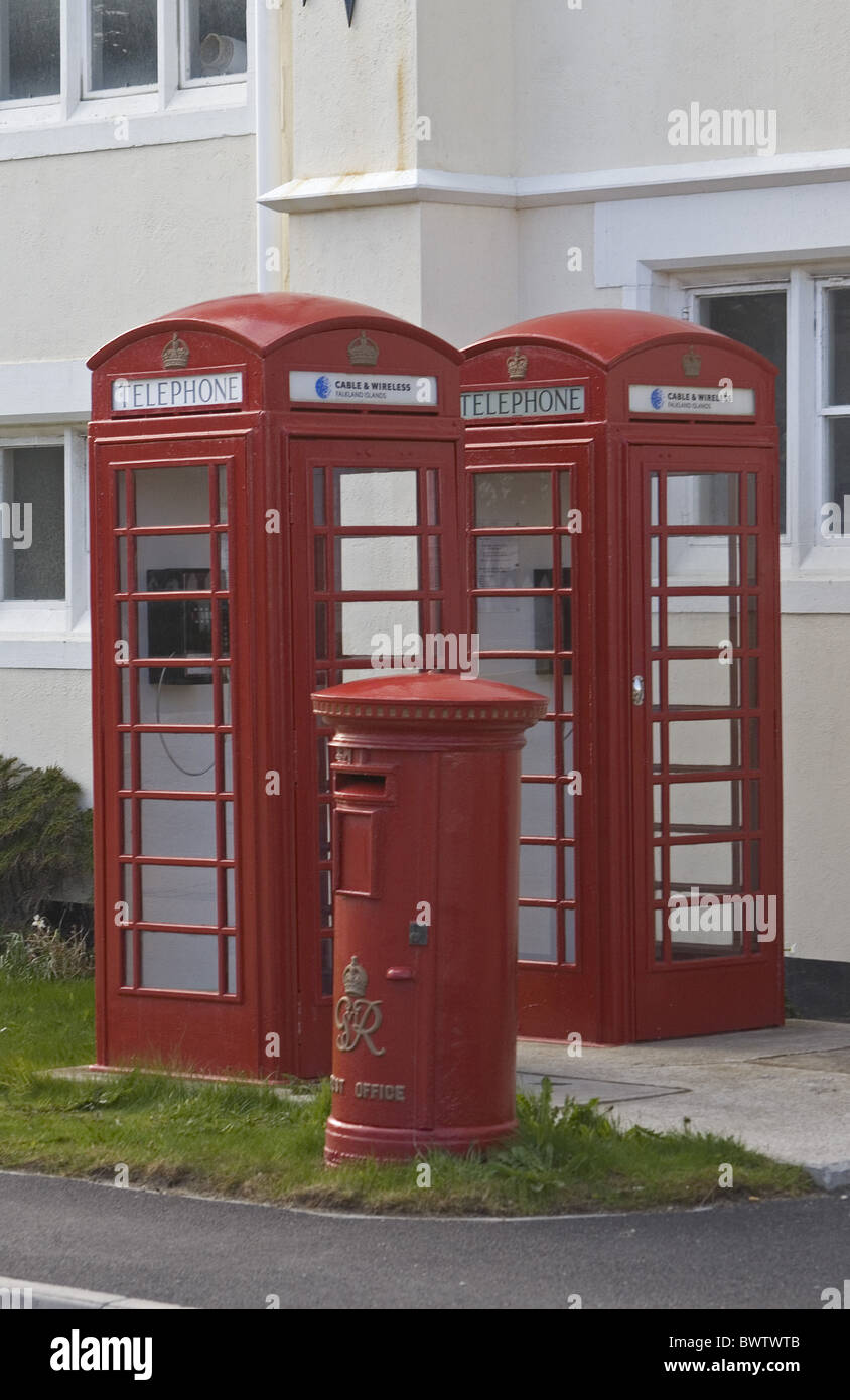 Red telephone boxes postbox Stanley Falkland Stock Photo - Alamy