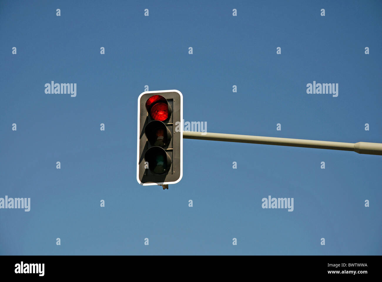 traffic light Germany Europe city of Ulm red light signal blue sky ...