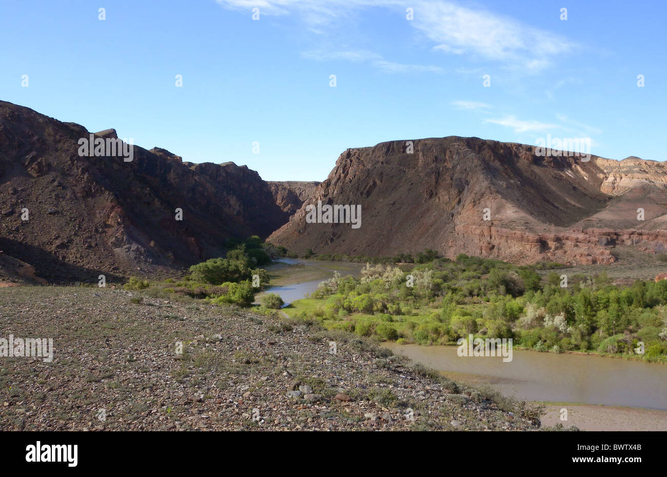 View lush floodplain bottom river gorge with dry Stock Photo - Alamy