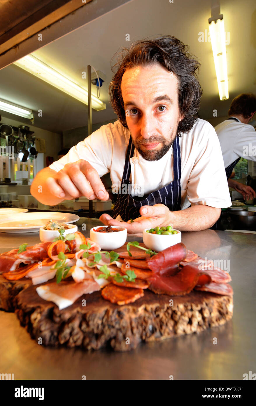 Head Chef Stephen Terry at The Hardwick near Abergavenny assembling a ...