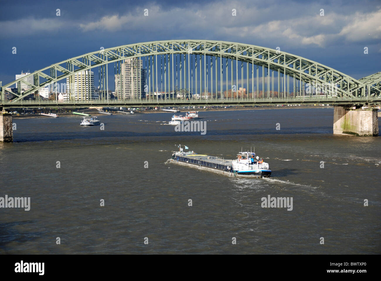 Germany Europe Cologne city Inland navigation arch bridge railroad ...