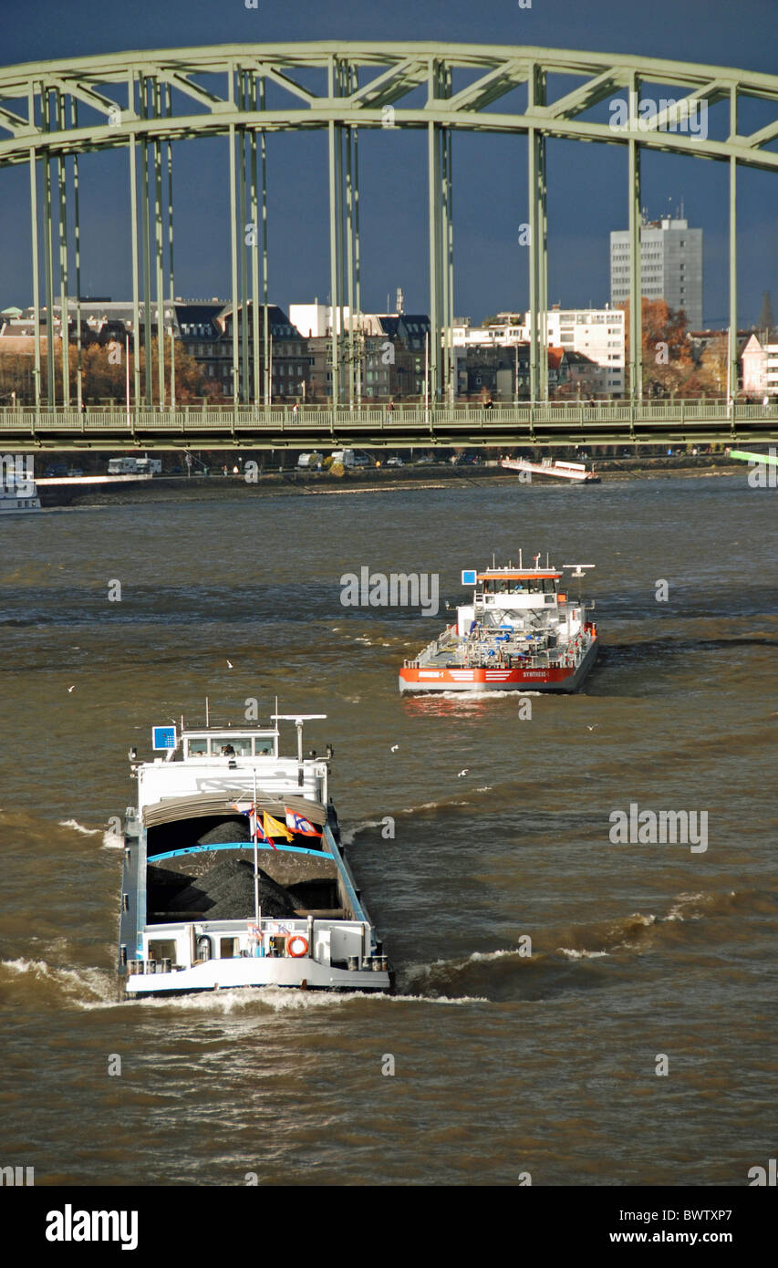 Germany Europe Cologne city Inland navigation arch bridge railroad ...