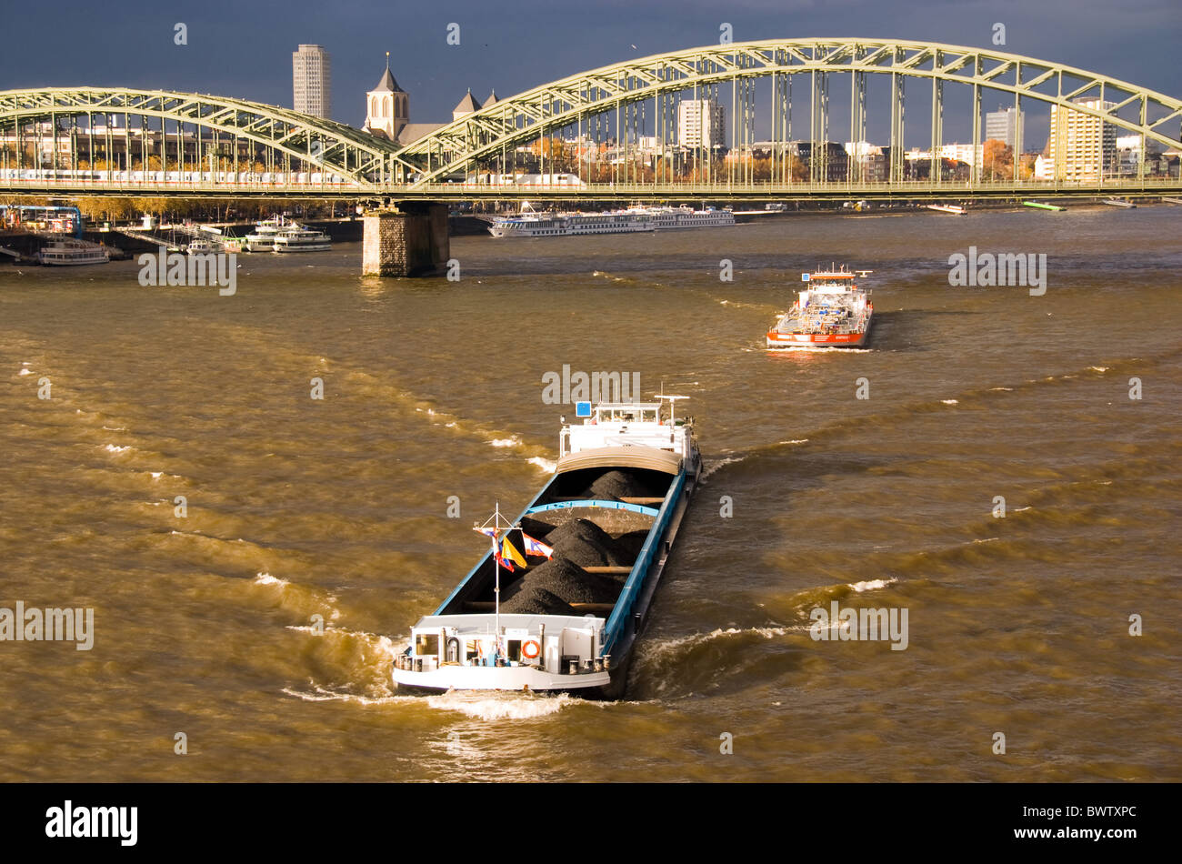 Germany Europe Cologne city Inland navigation arch bridge railroad ...