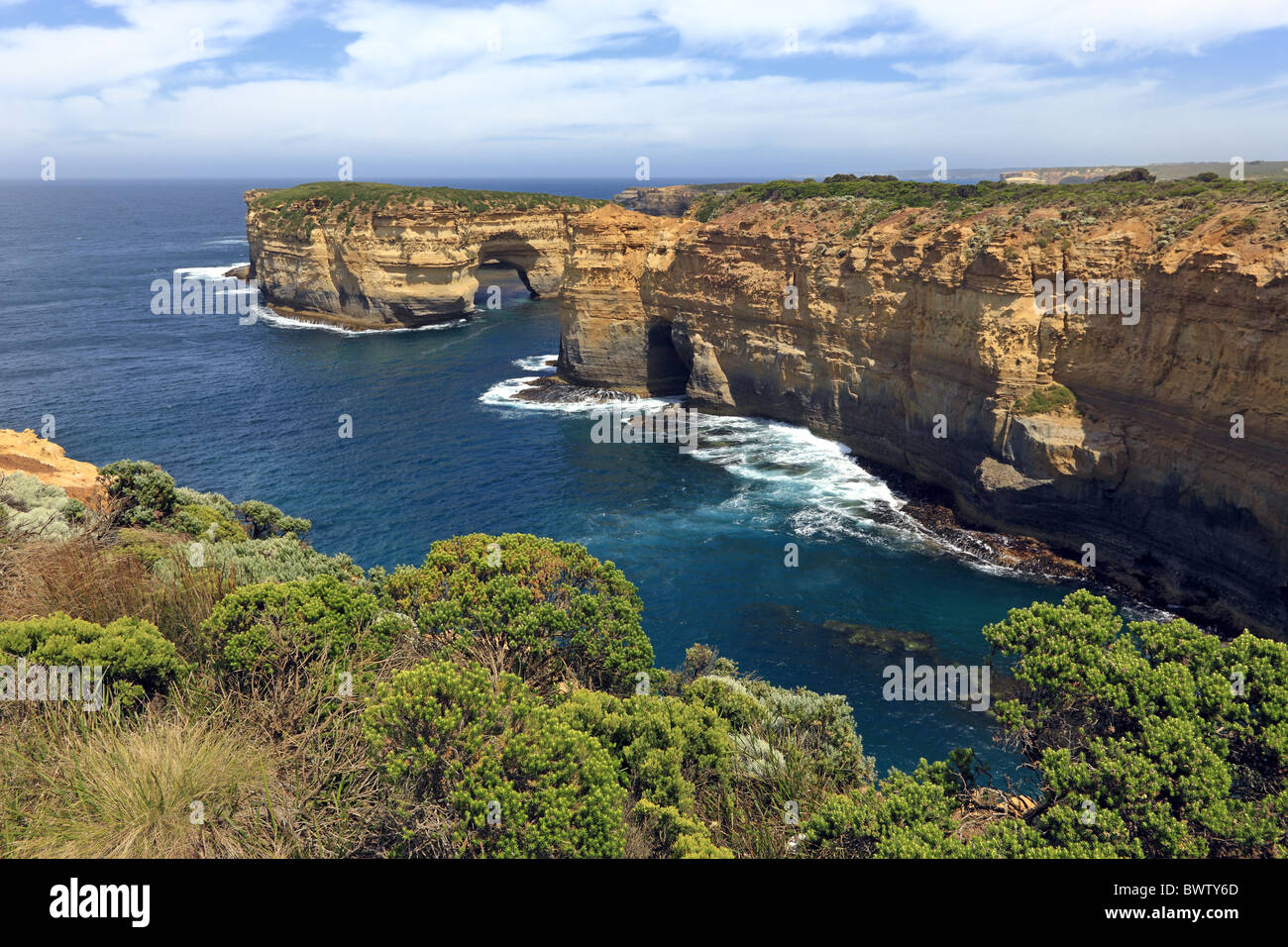 View limestone sea cliffs arch Mutton Bird Island Stock Photo - Alamy