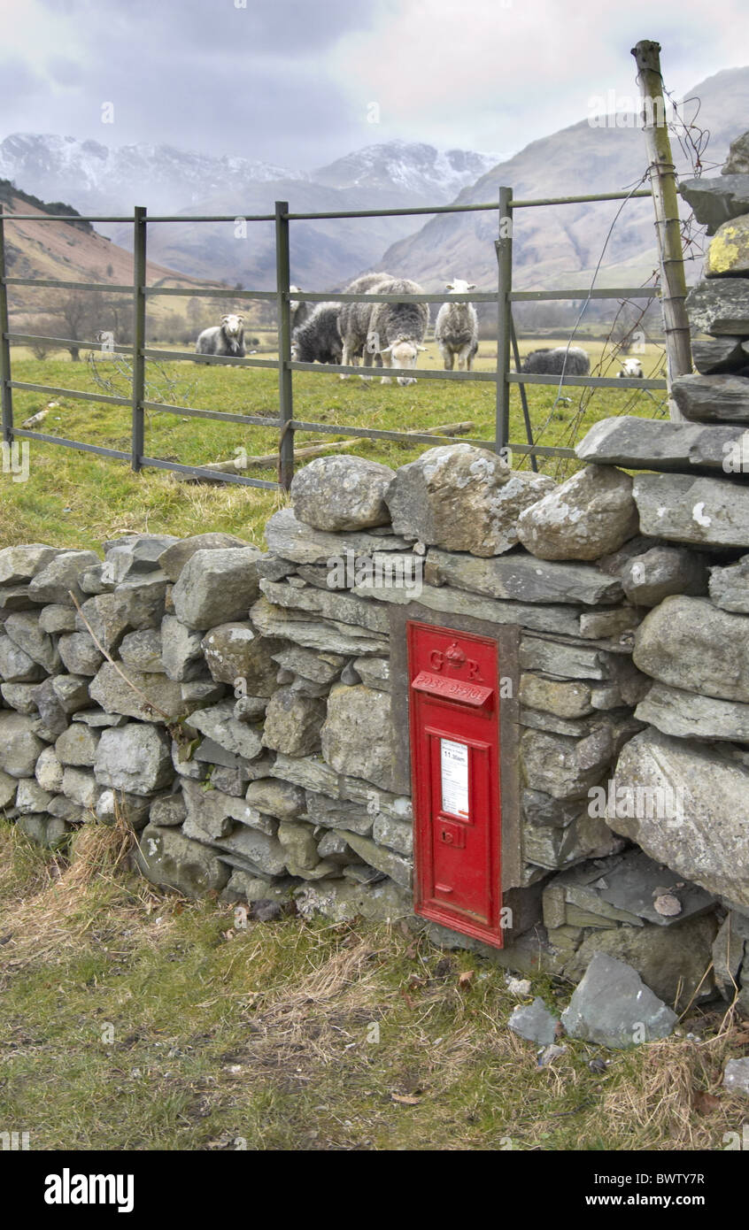 Royal Mail Postbox mounted stone wall Herdwick Stock Photo - Alamy