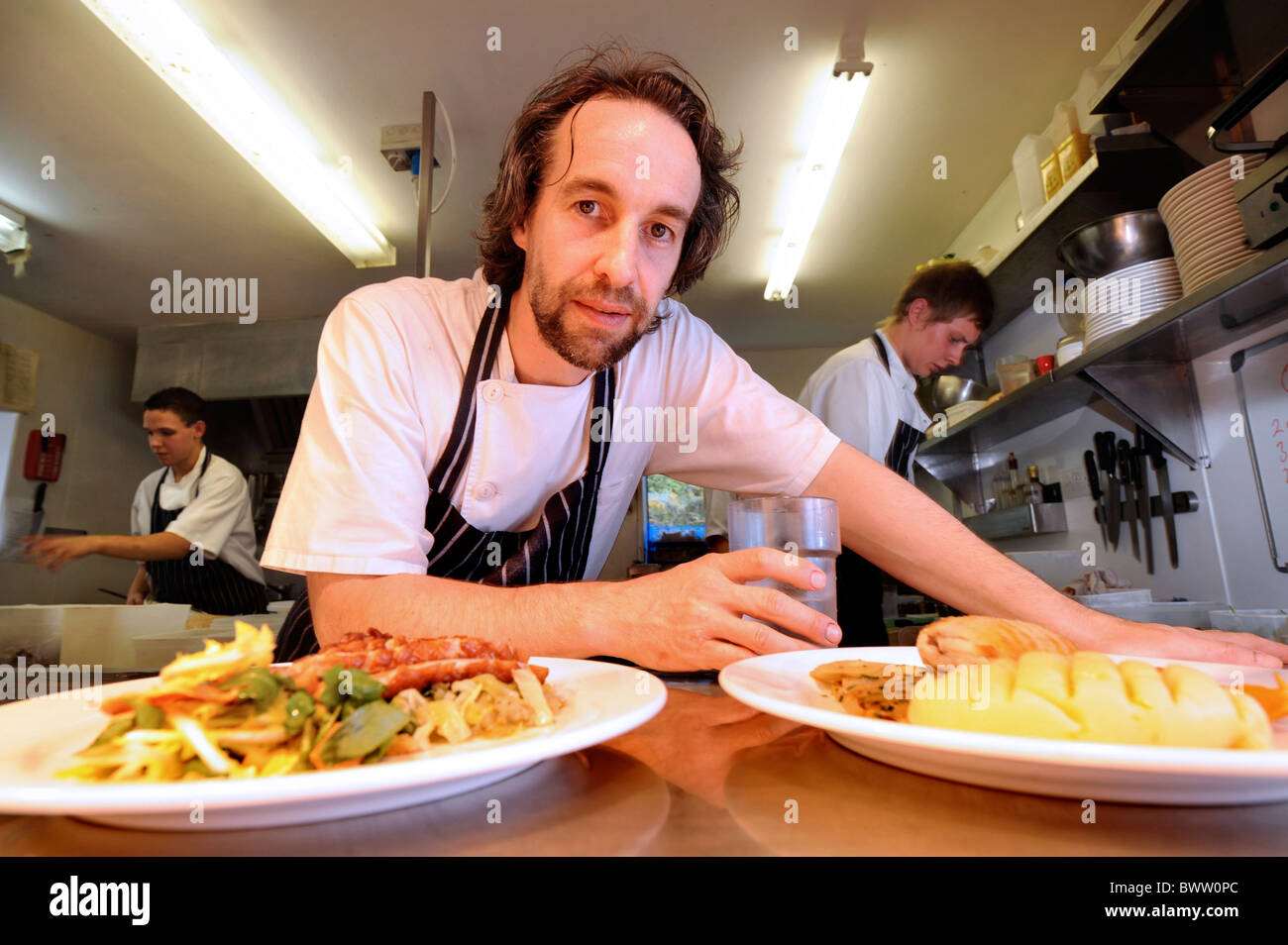 Head Chef Stephen Terry at The Hardwick near Abergavenny assembling a ...