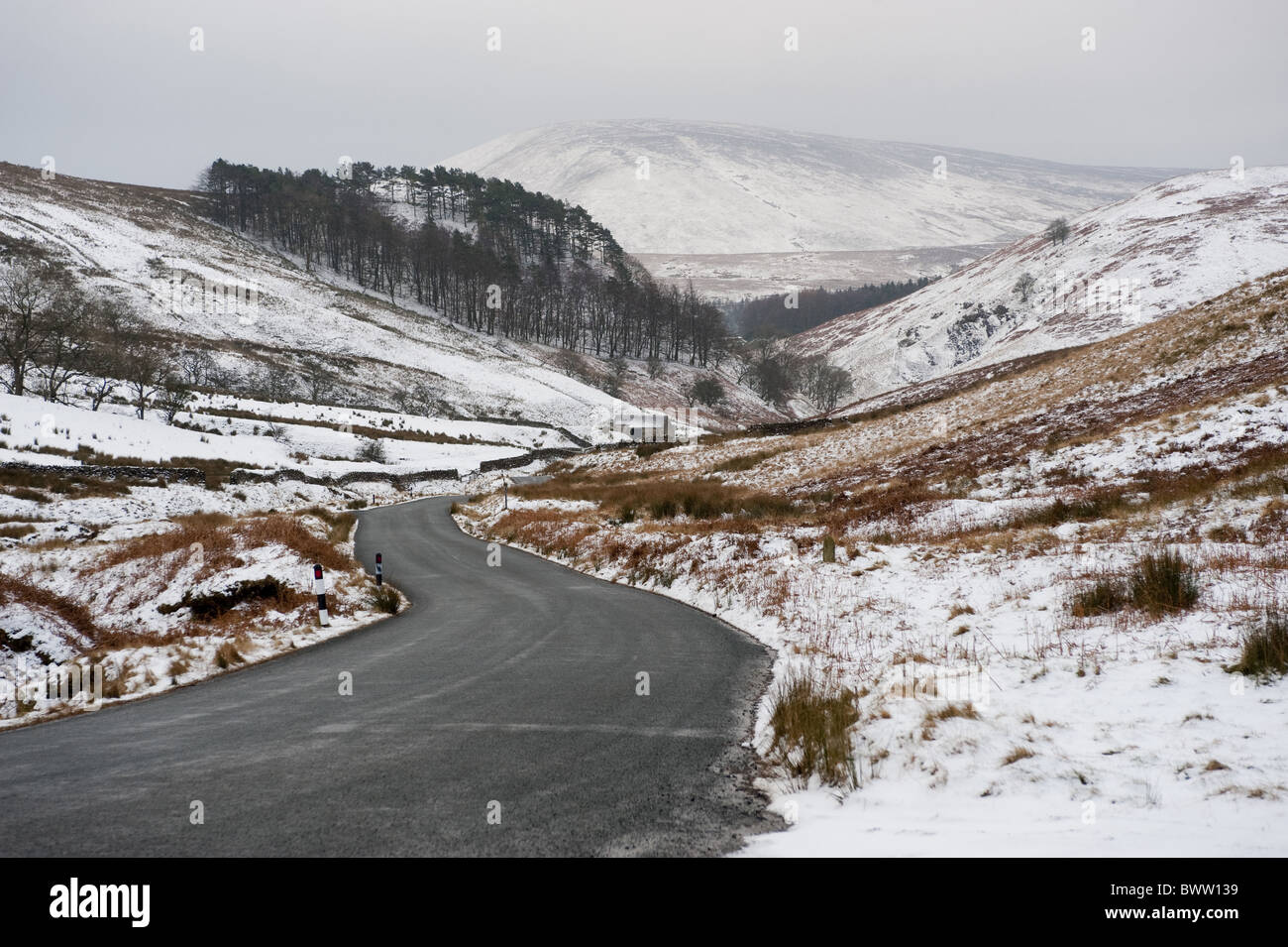 Road through snow covered moorland habitat Trough Stock Photo - Alamy