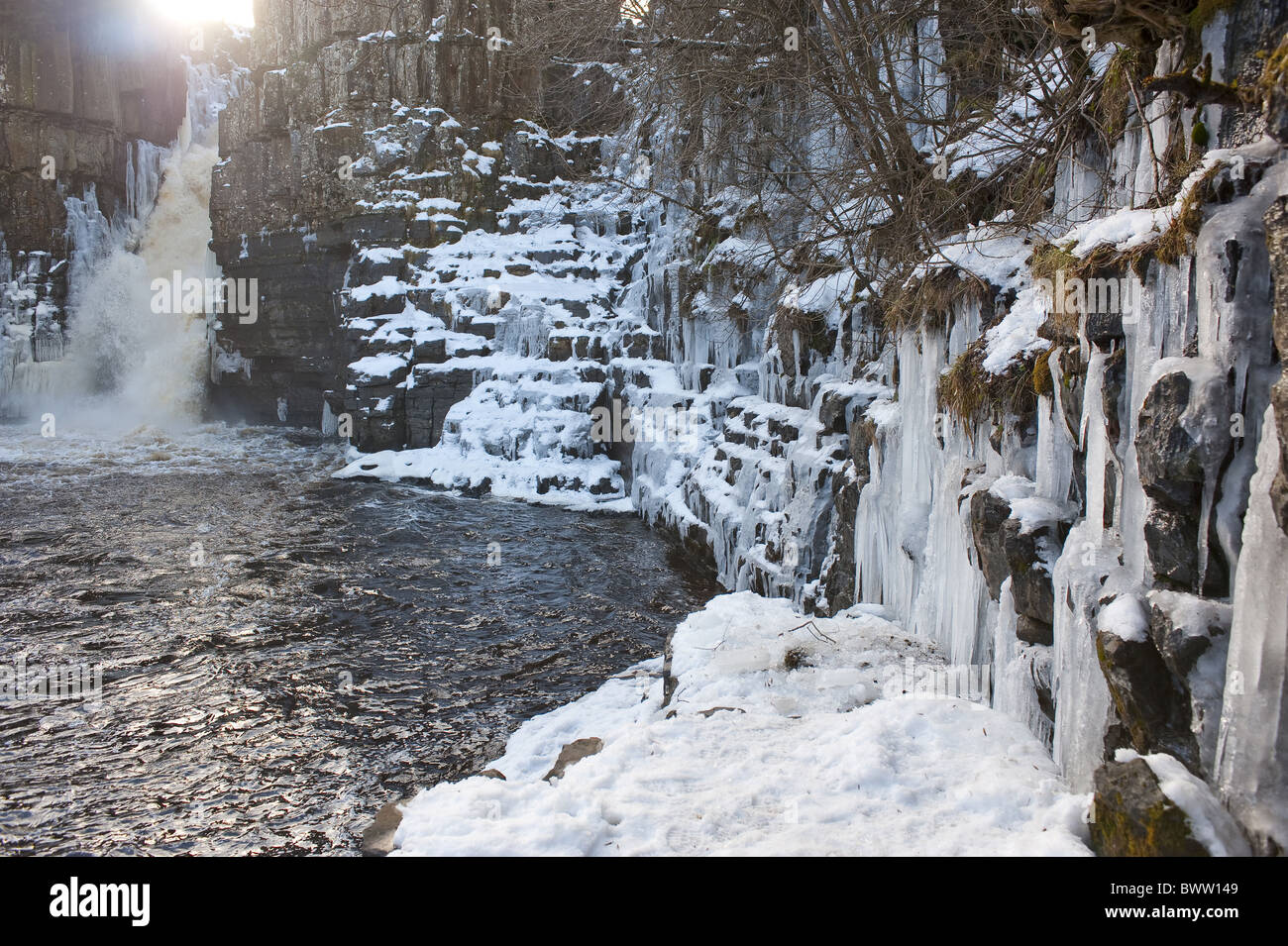 Waterfall with ice formations High Force Stock Photo - Alamy